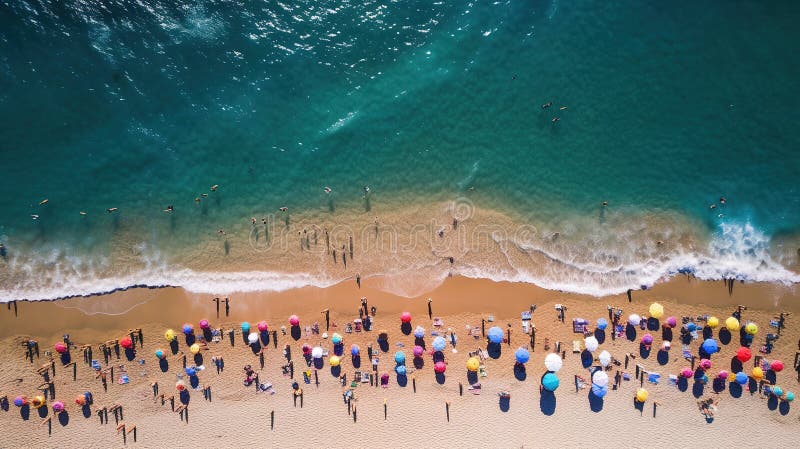 A Group of People Standing on Top of a Beach Next To the Ocean Stock ...