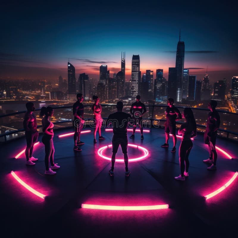 A Group of People Standing on Top of a Building. Generative AI Image. Stock Illustration ...