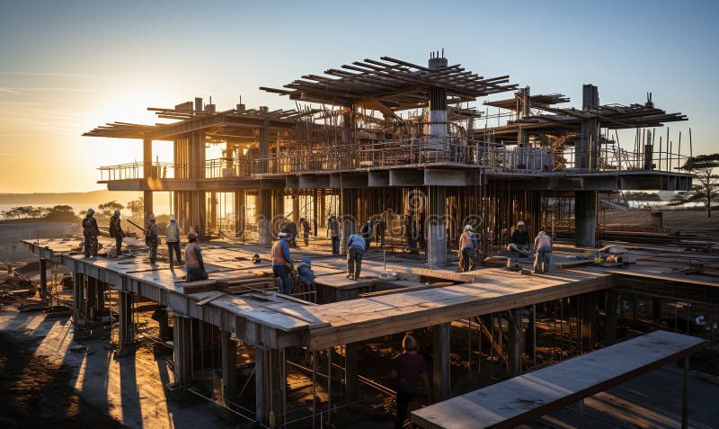 Group of People Standing on Top of Building Under Construction Stock ...