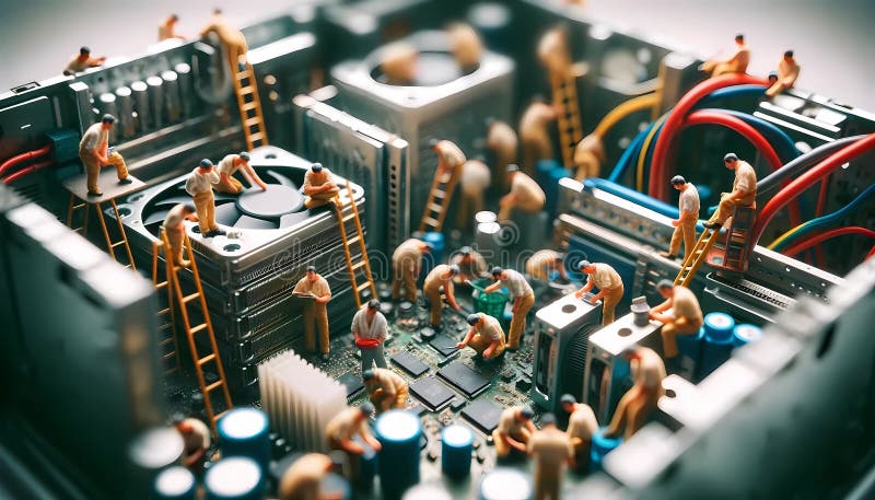 Group of People Standing on Top of a Computer Motherboard. Generative ...