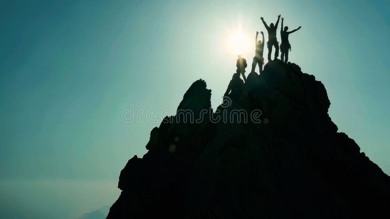 A Group of People Standing on Top of a Mountain Stock Image - Image of ...