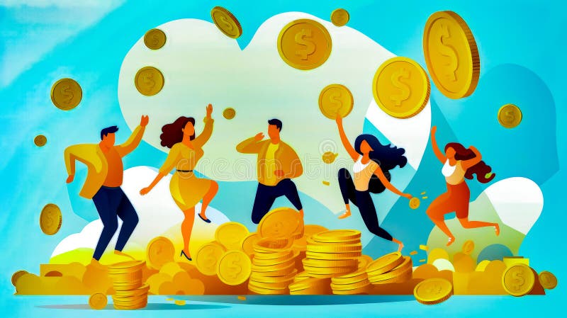 Group of People Standing on Top of Pile of Coins and Coins. Generative ...