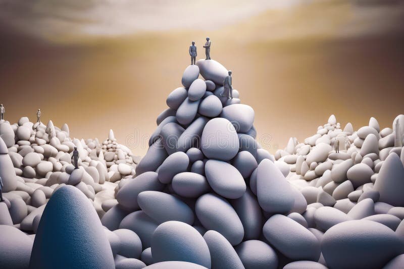 Group of People Standing on Top of Pile of Rocks Next To Each Other ...