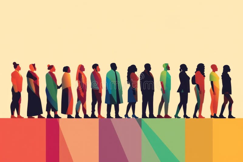 A Group of People Standing on Top of a Rainbow Colored Platform ...