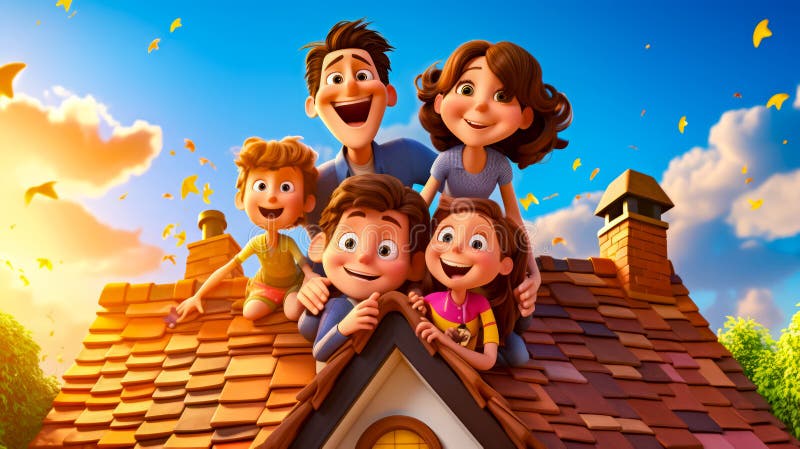 Group of People Standing on Top of Roof Next To House. Generative AI Stock Photo - Image of ...