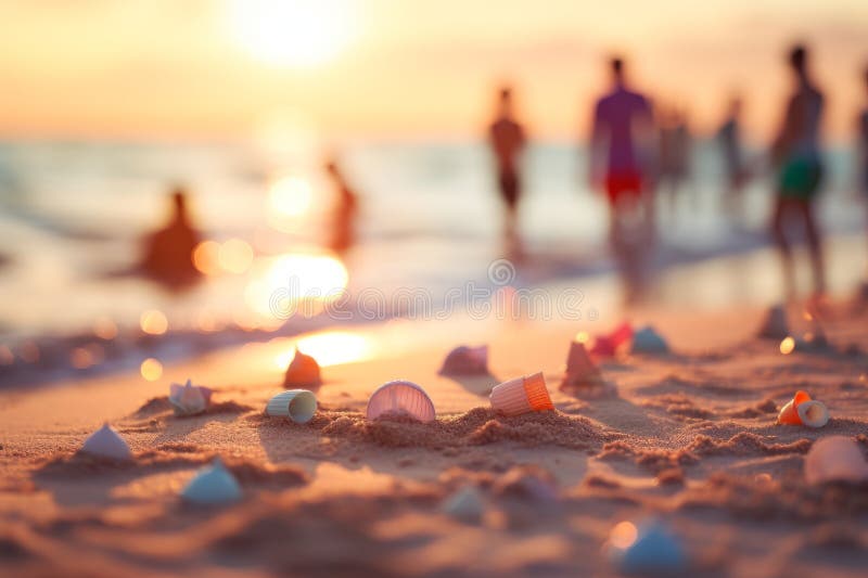 A Group of People Standing on Top of a Sandy Beach Stock Illustration ...