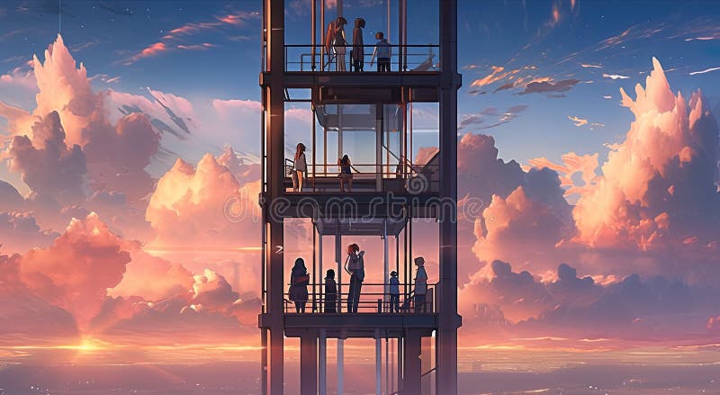 A Group of People Standing on Top of a Tall Tower. AI Generative Image ...