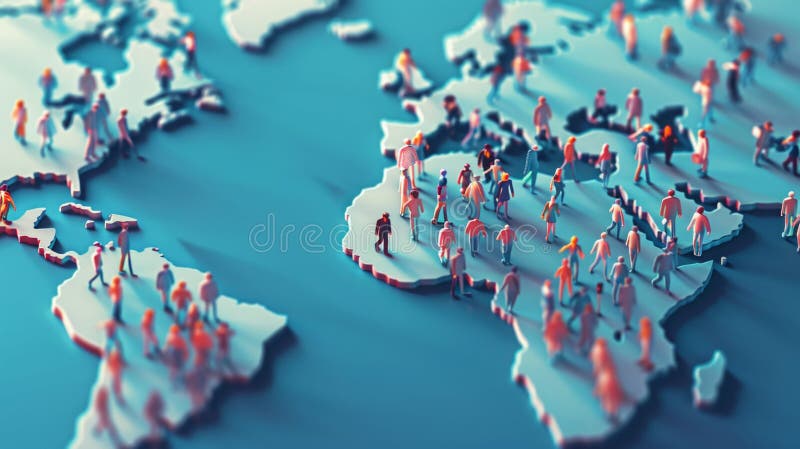 Group of People Standing on Top of World Map Stock Image - Image of ...