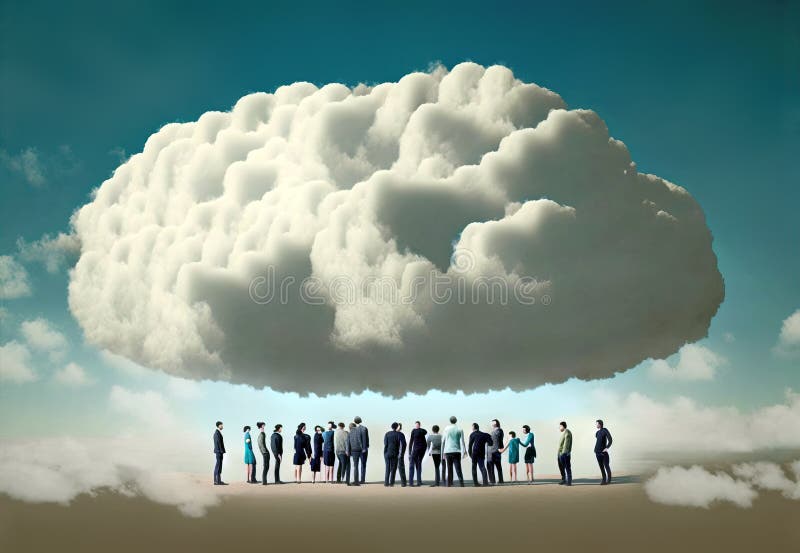 A Group of People Standing Under a Giant Cloud, Symbolizing the Stock ...