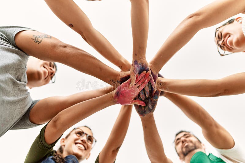 Group of People Standing with United Hands at Art Studio Stock Image ...