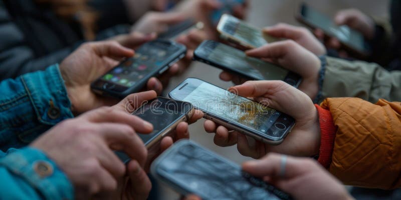 A Group of People are Standing and Using Cell Phones Stock Photo ...
