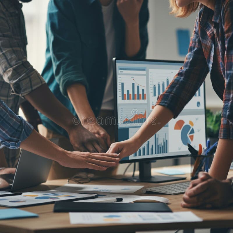 A Group of People Stands Around a Table, Hands Stacked in a Gesture of ...