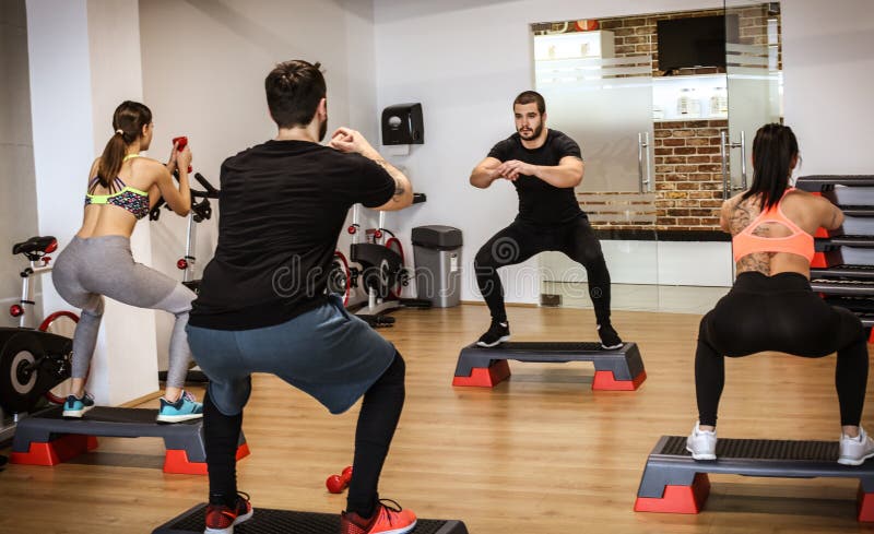 Group of People on Step Training. Stock Image - Image of conscious ...