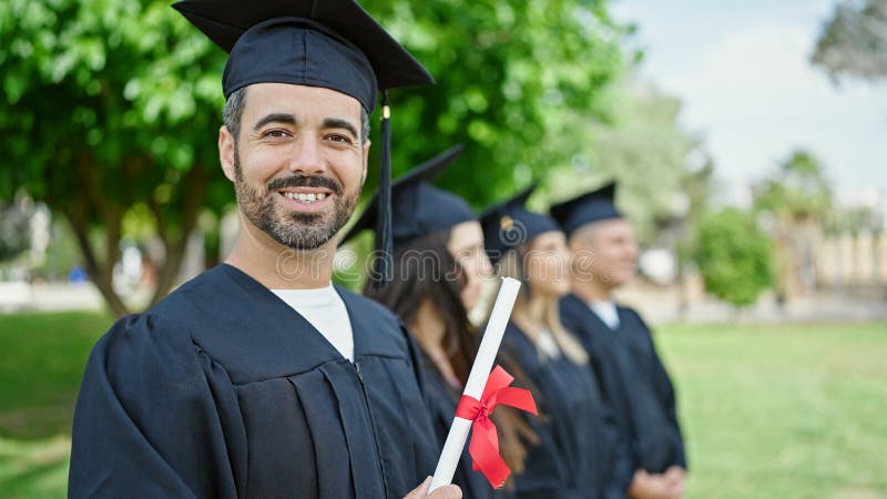 Group of People Students Graduated Holding Diploma at University Campus ...