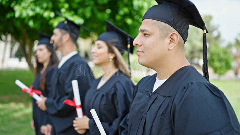 Group of People Students Graduated Holding Diploma at University Campus ...