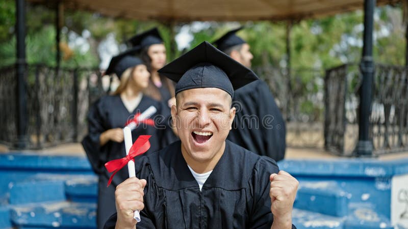 Group of People Students Graduated Holding Diploma with Winner ...