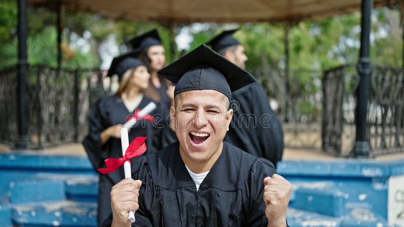 Group of People Students Graduated Holding Diploma with Winner ...