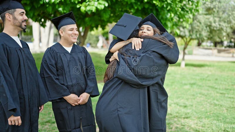 Group of People Students Graduated Smiling Confident Hugging Each Other ...
