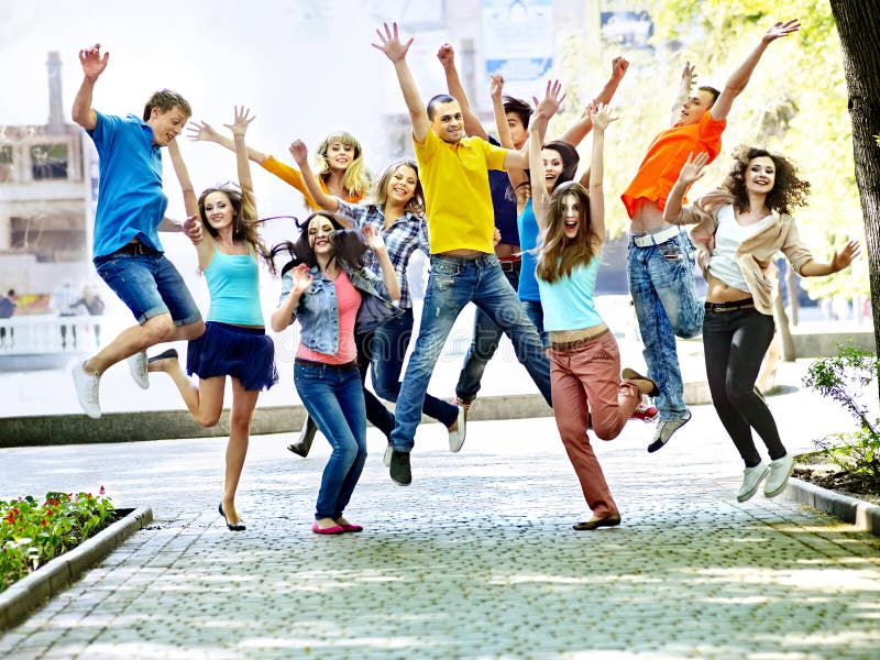 Group People in Summer Outdoor. Stock Image - Image of teenager, cute ...