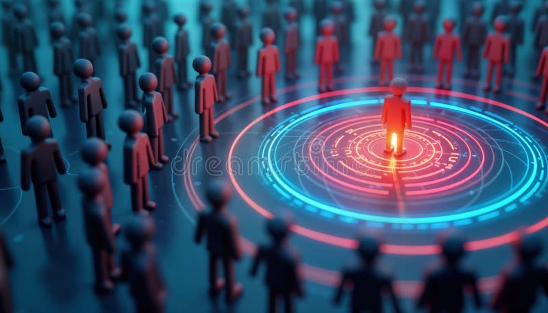 Group of People Surrounded by Glowing Tech Circle. Central Figure ...