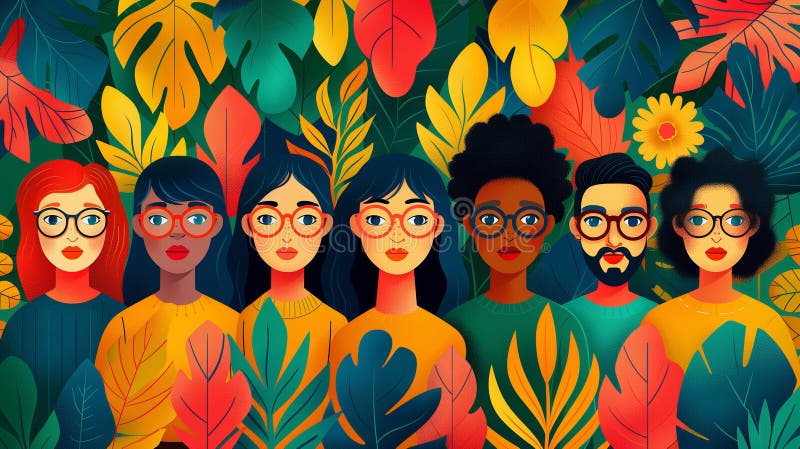 Group of People Surrounded by Leaves Image. Stock Image - Image of ...