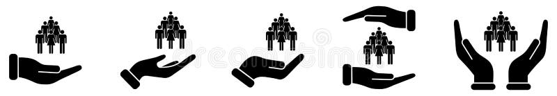 Group of People Symbol Above and in Hands - Crowds or Teams Sign Stock ...