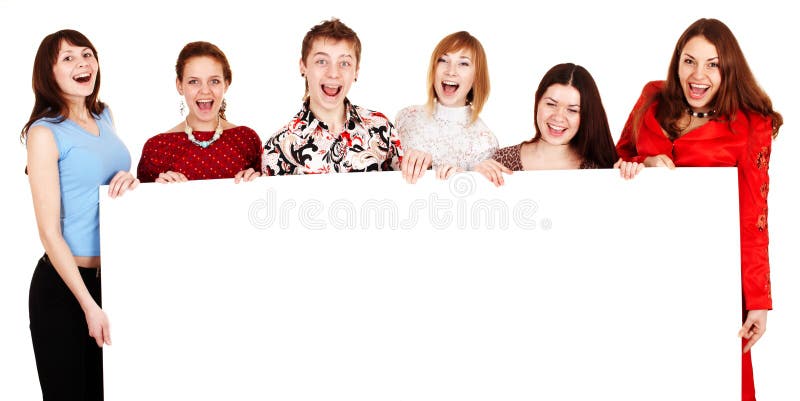 Group of People Take Banner. Stock Image - Image of party, female: 12672513