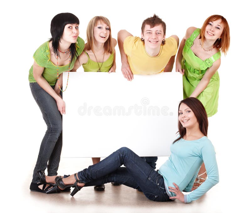 Group of People Take Banner. Stock Image - Image of model, banner: 12907255