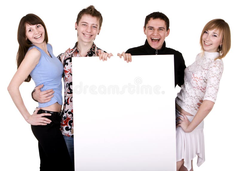 Group of People Take Banner. Stock Image - Image of banner, model: 9421361