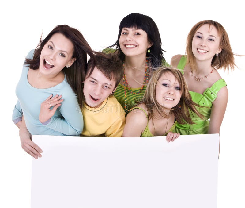 Group of People Take Banner. Stock Image - Image of happy, portrait ...