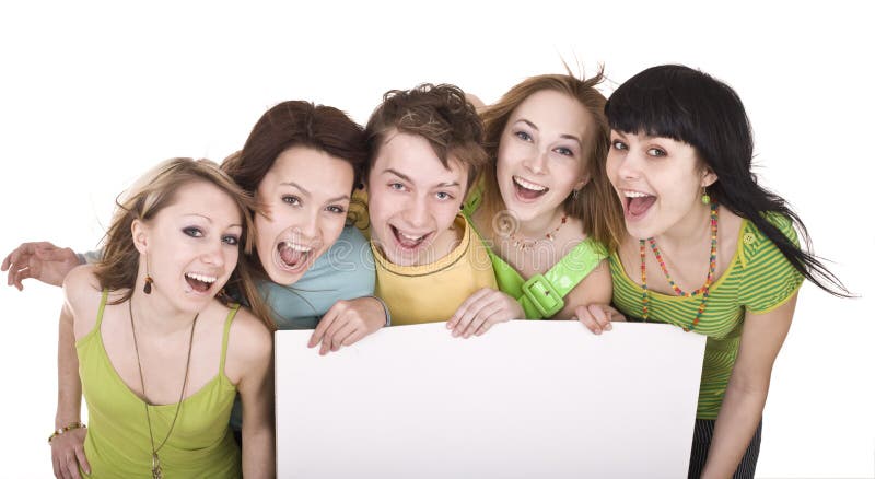 Group of People Take Banner. Stock Photo - Image of paper, model: 9485904
