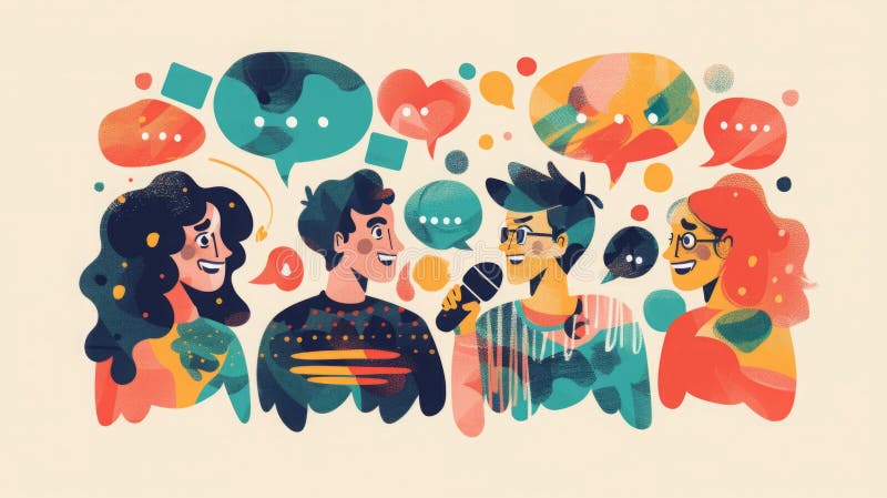 Group of People Talking with Speech Bubbles Stock Photo - Image of ...