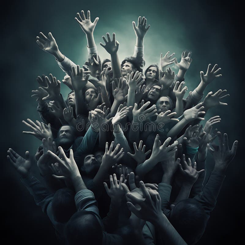 A Group of People with Their Hands Up Stock Illustration - Illustration ...