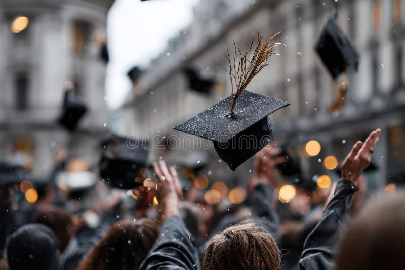 A Group of People are Throwing Their Graduation Caps in the Air Stock ...