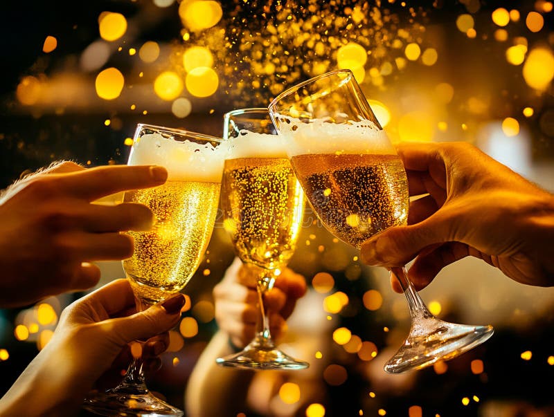 A Group of People Toasting with Champagne Glasses in Front of a Crowd ...
