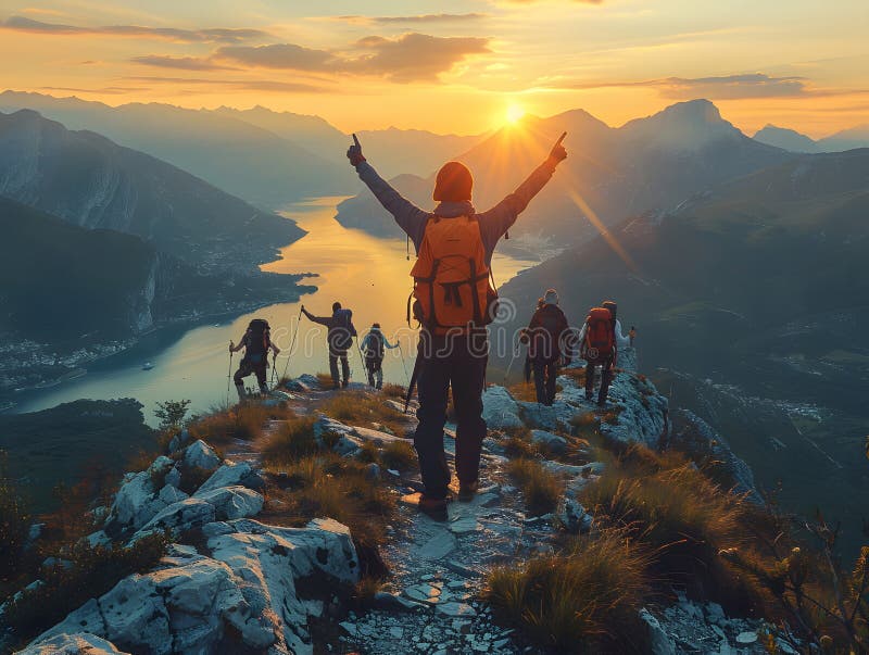 A Group of People on Top of a Mountain. Artificial Intelligence. Stock ...