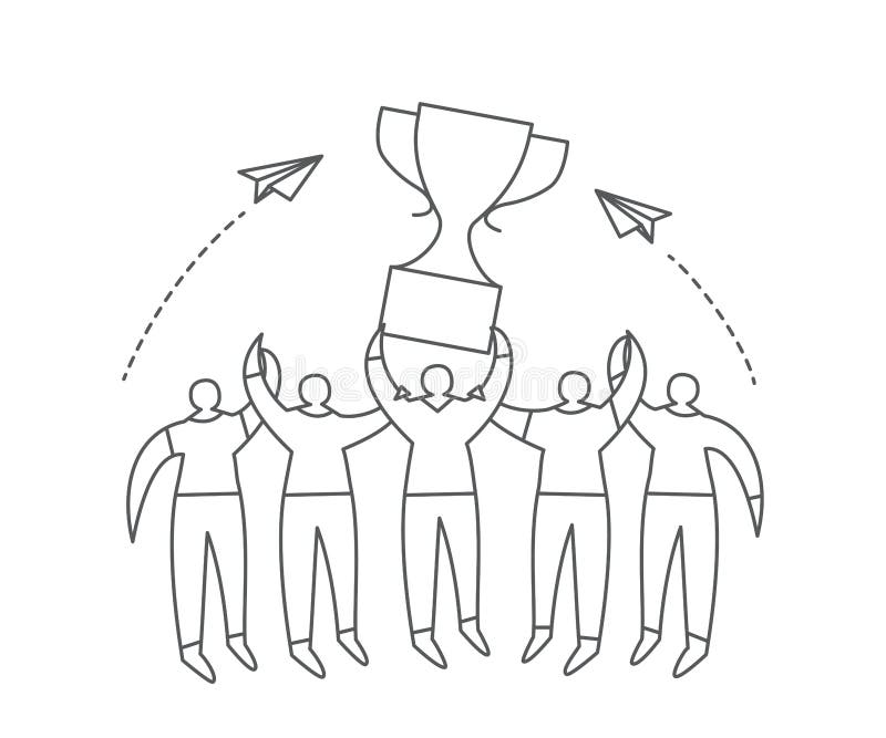 Group of People with Trophy Cup One Line Drawing Business, Teamwork ...