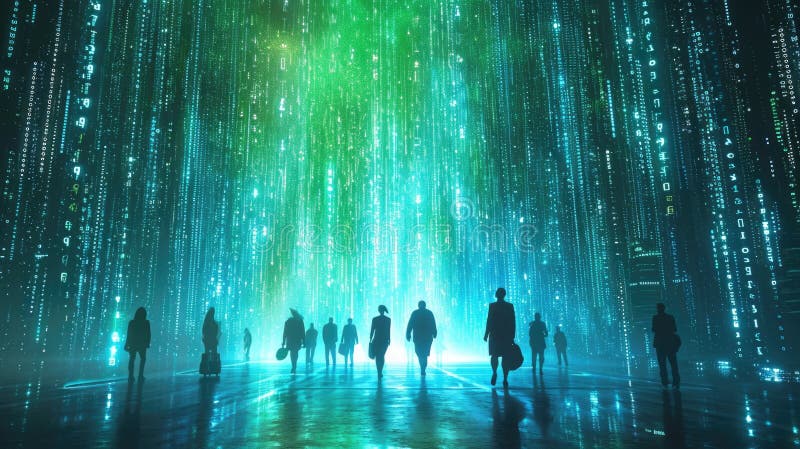 The Group People Try Searching Something in Digital Matrix Binary Code ...