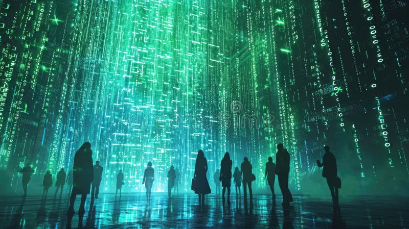 The Group People Try Searching Something in Digital Matrix Binary Code ...