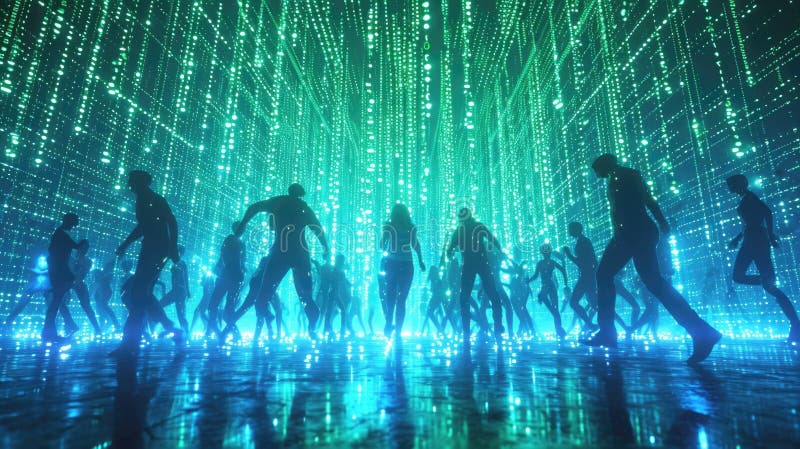 The Group People Try Searching Something in Digital Matrix Binary Code ...