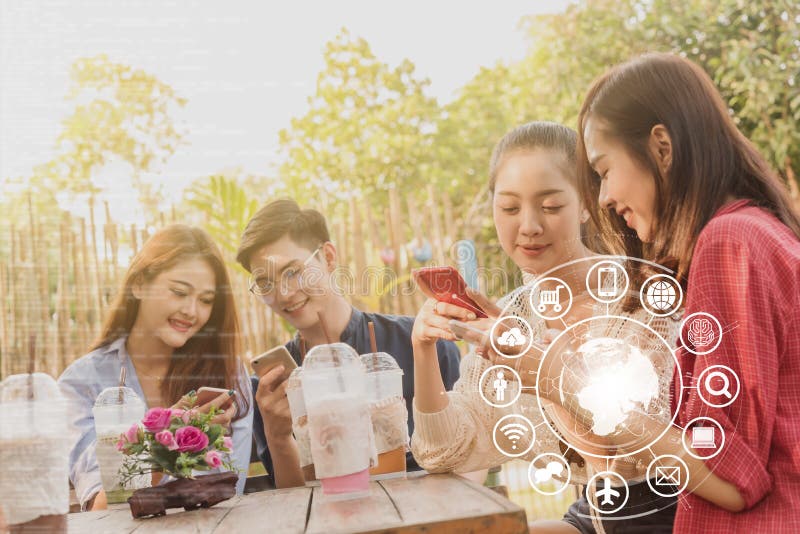 Group of People Use Smartphone for Connecting To Various Application ...