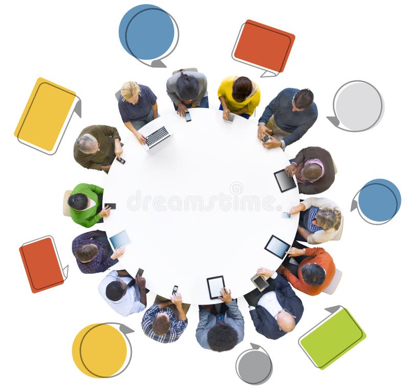 Group of People Using Digital Devices with Speech Bubble Stock Photo ...