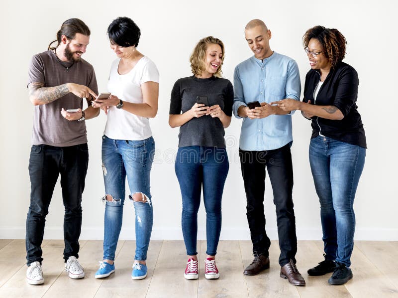 Group of People Using Mobile Phone Stock Image - Image of network ...
