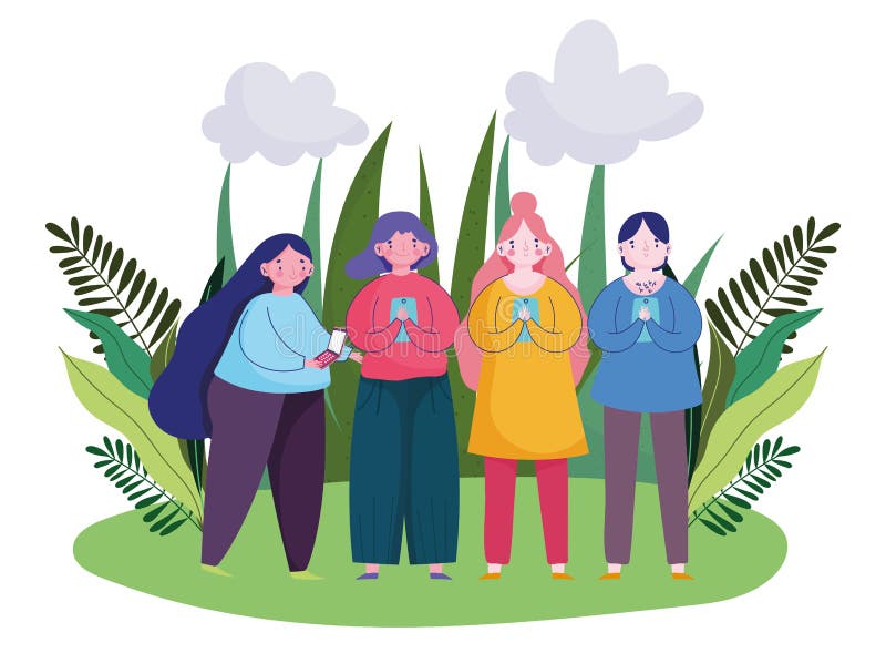 Group People Using Smartphone Device Technology Outdoor Stock Vector ...