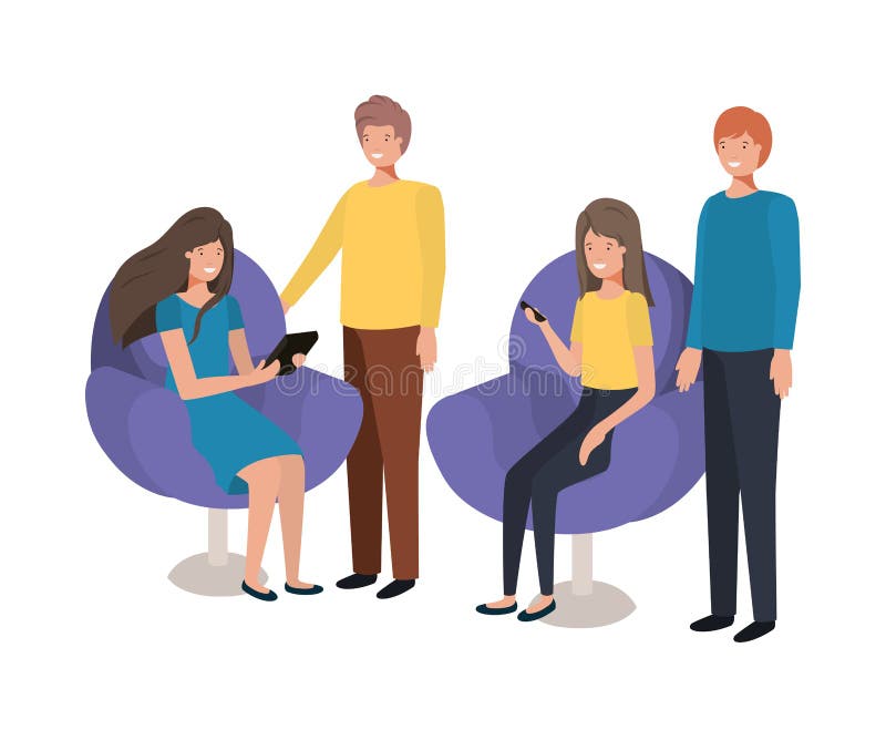 Group of People Using Technology Devices Stock Vector - Illustration of ...