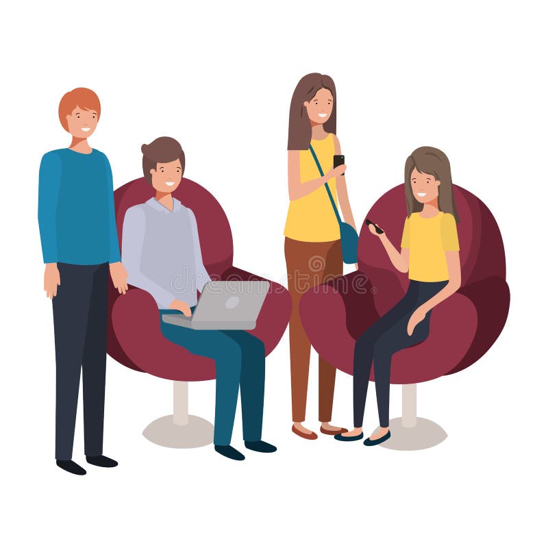 Group of People Using Technology Devices Stock Illustration ...