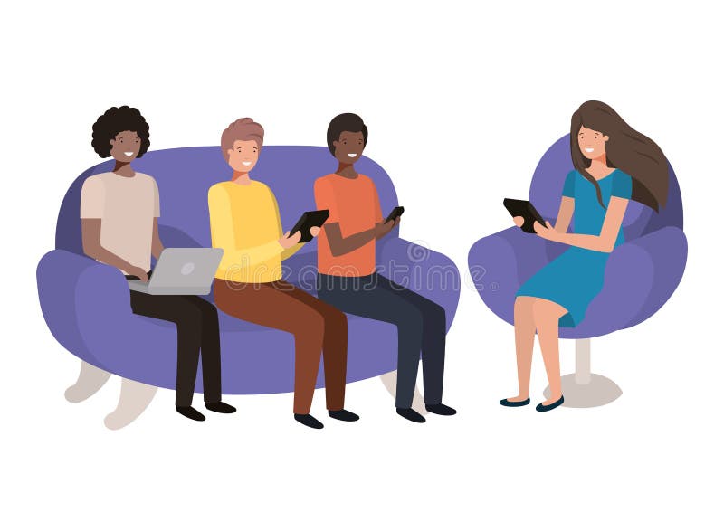 Group of People Using Technology Devices Stock Vector - Illustration of ...