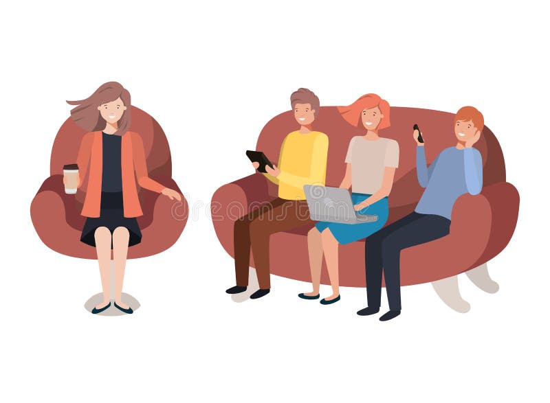 Group of People Using Technology Devices Stock Vector - Illustration of ...