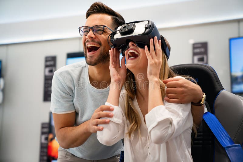 Group of People Using Virtual Reality Headset at Exhibition, Show. VR ...