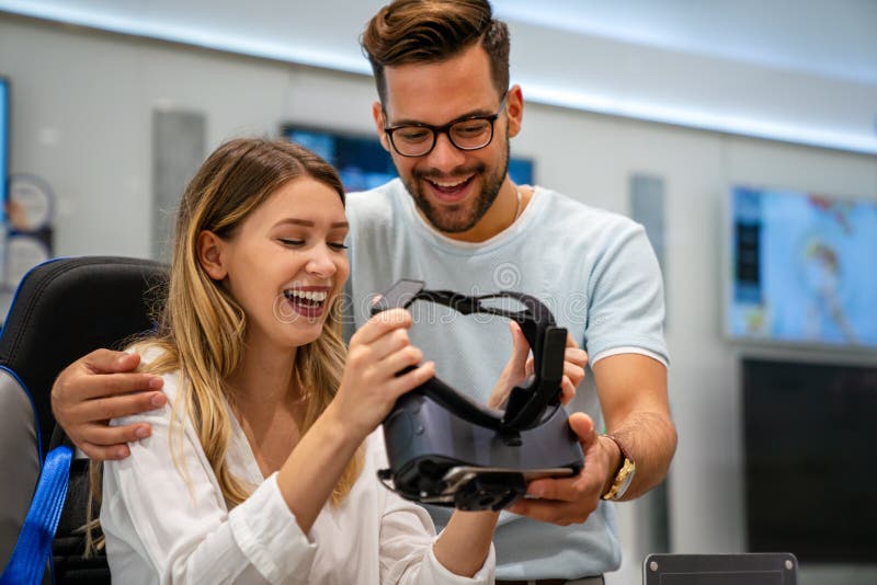 Group of People Using Virtual Reality Headset at Exhibition, Show. VR ...